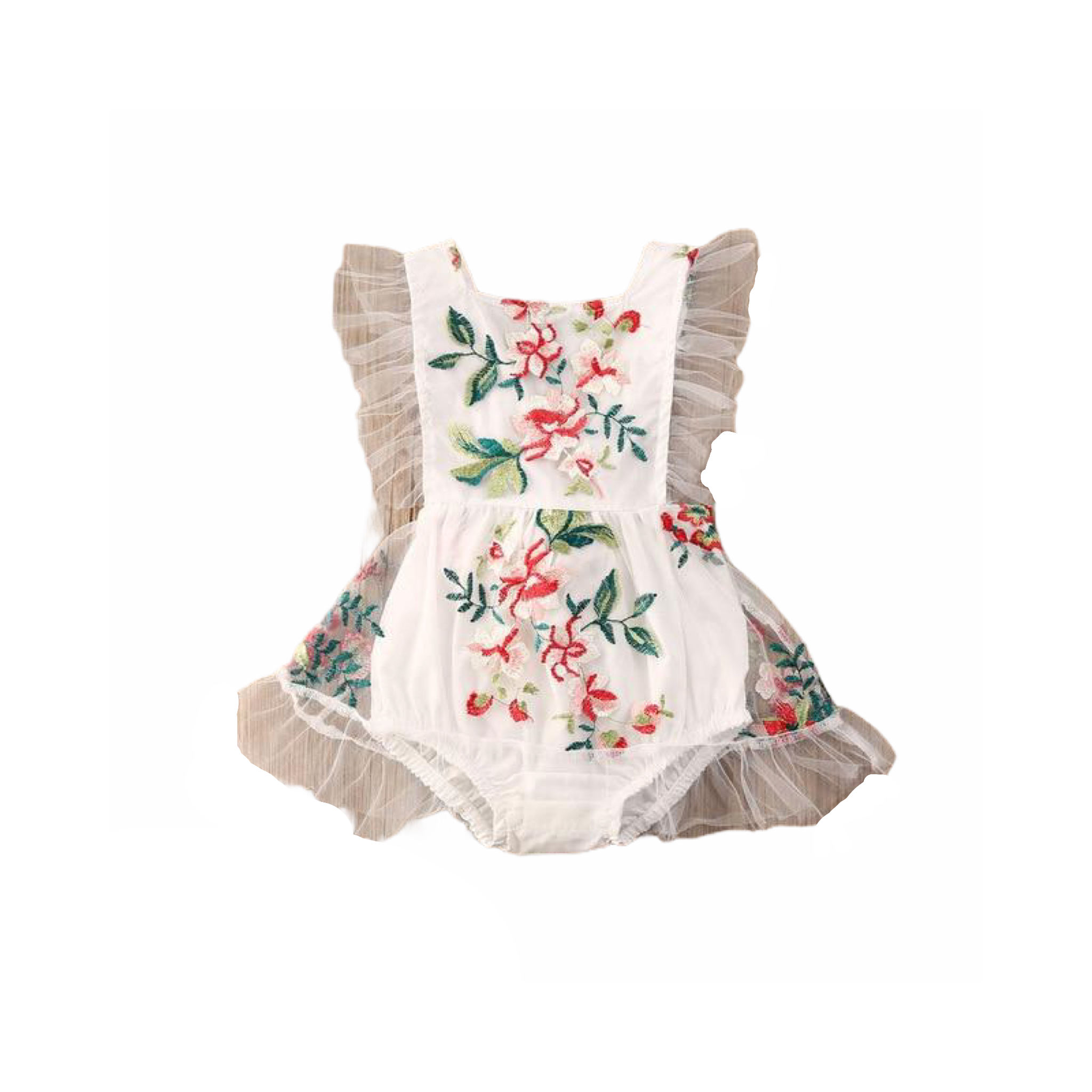 Lily Embroidered & Lace Sleevless Floral Rompers