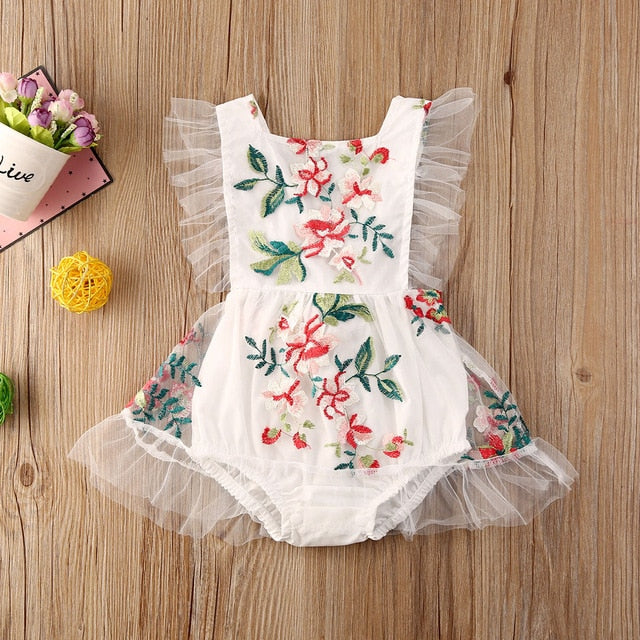 Lily Embroidered & Lace Sleevless Floral Rompers